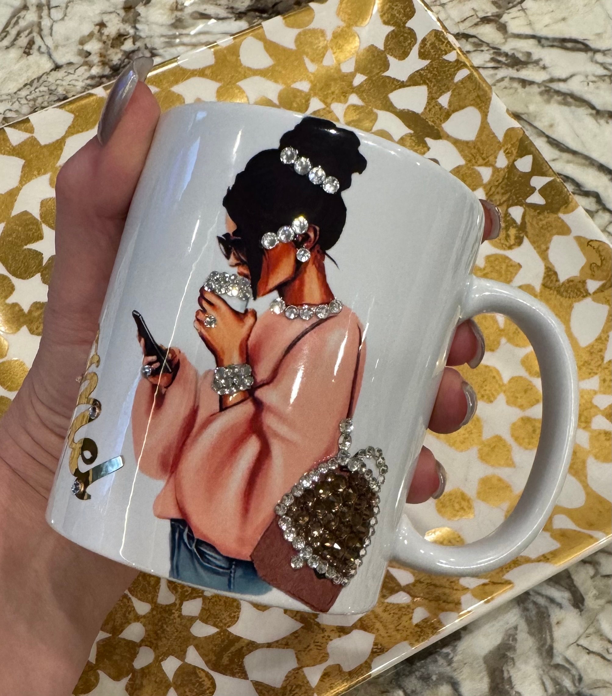 Coffee Cup Glam Mug Gift for Her, Fashion Girl Mug, Personalized Bling ...