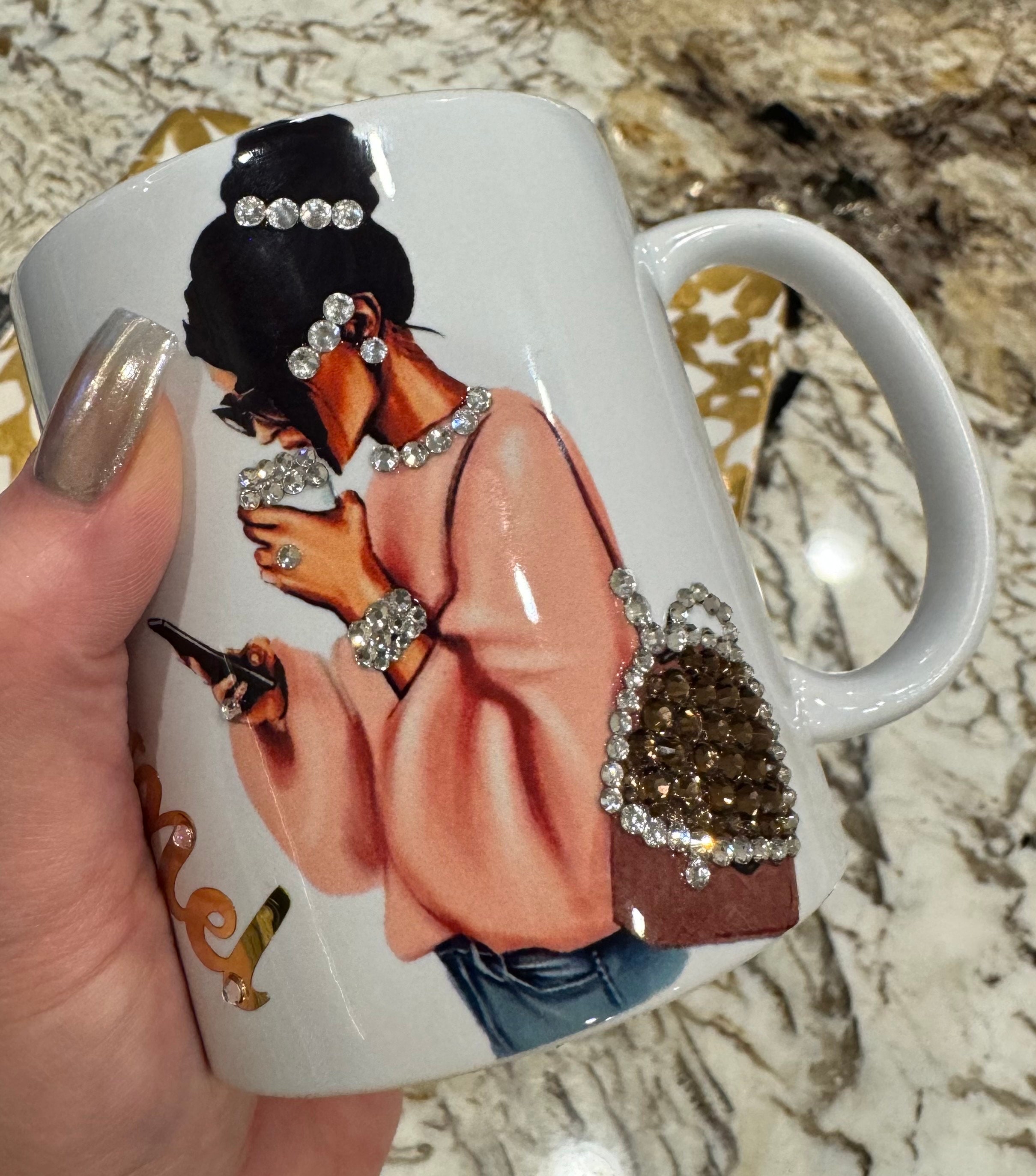 Coffee Cup Glam Mug Gift for Her, Fashion Girl Mug, Personalized Bling ...