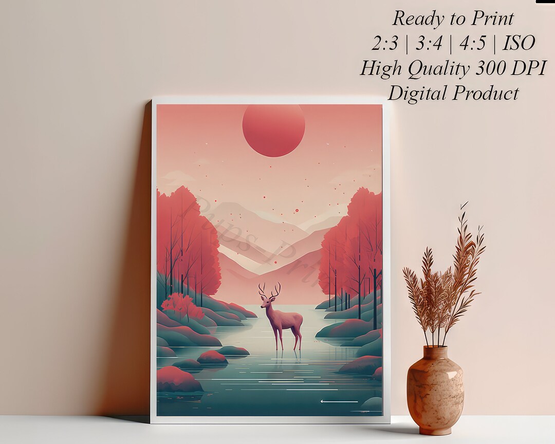 Nature Poster Printable Poster With Nature Theme Deer 300 DPI Colorful ...