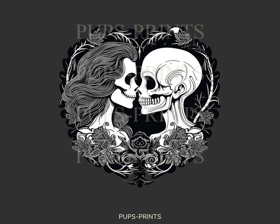 Skulls Kissing Clipart PNG/SVG - Commercial Use for Stunning Physical Products, Gothic Crafts ...