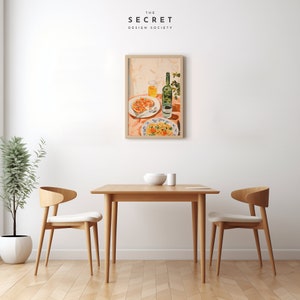 Italian Kitchen Dinner Painting, Printable Poster, Pizza, Pasta, Wine ...