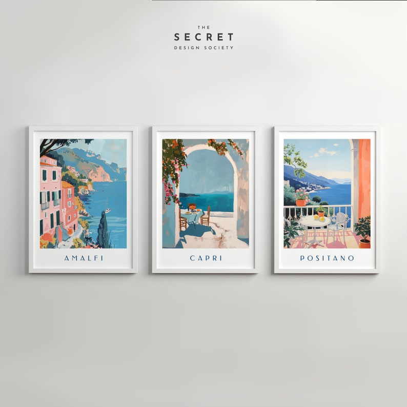 Set of 3 Capri Positano Amalfi, Printable Poster, Lemons Positano Coast Print, Italian Travel ...