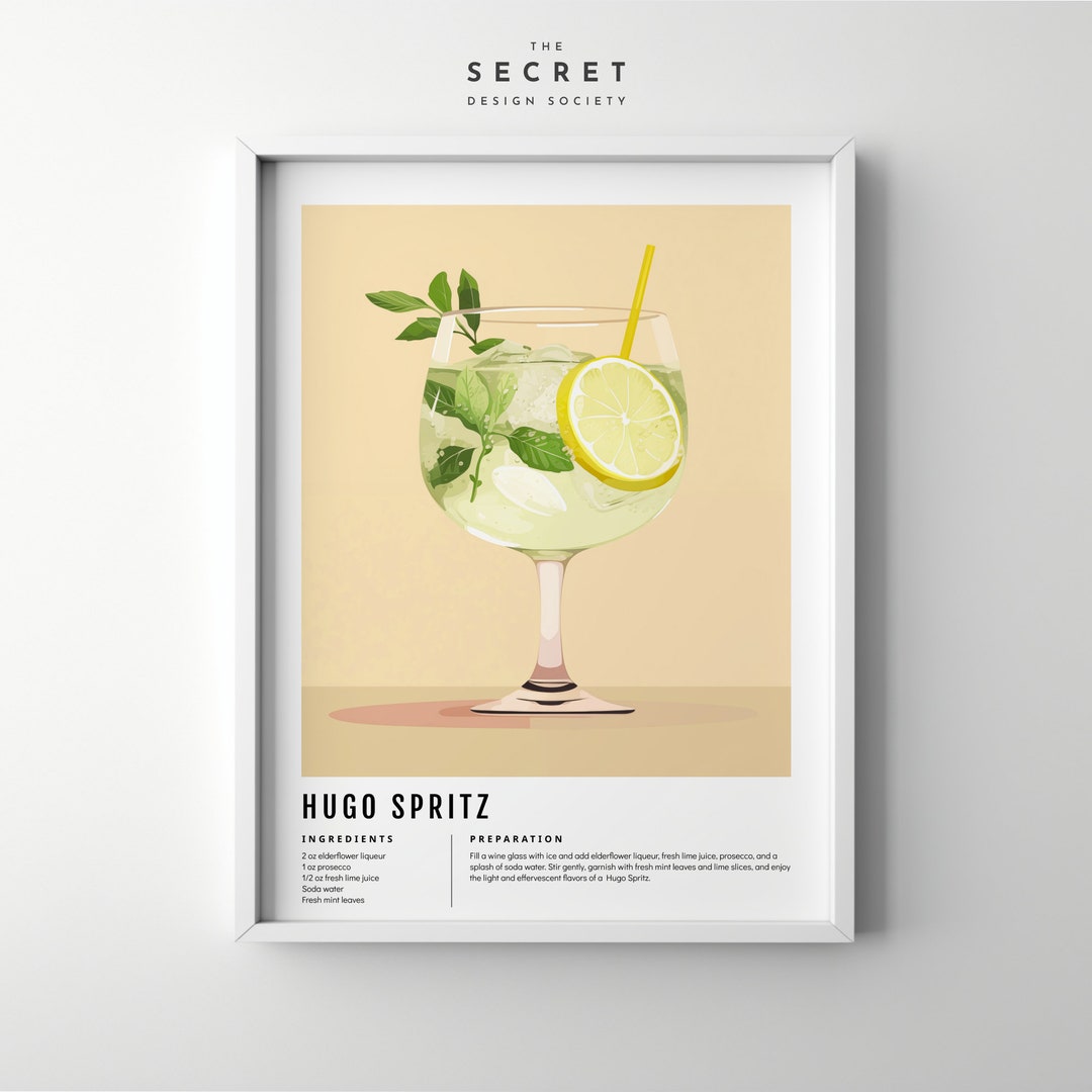 Hugo Spritz, Alcohol Poster, Bar Cart Prints, Classic Cocktails ...