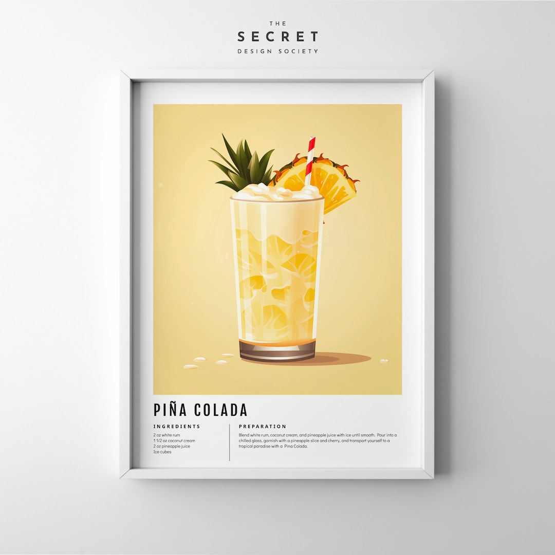 Pina Colada, Alcohol Prints, Bar Cart Prints, Classic Cocktails ...