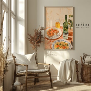 Italian Kitchen Dinner Painting, Printable Poster, Pizza, Pasta, Wine ...