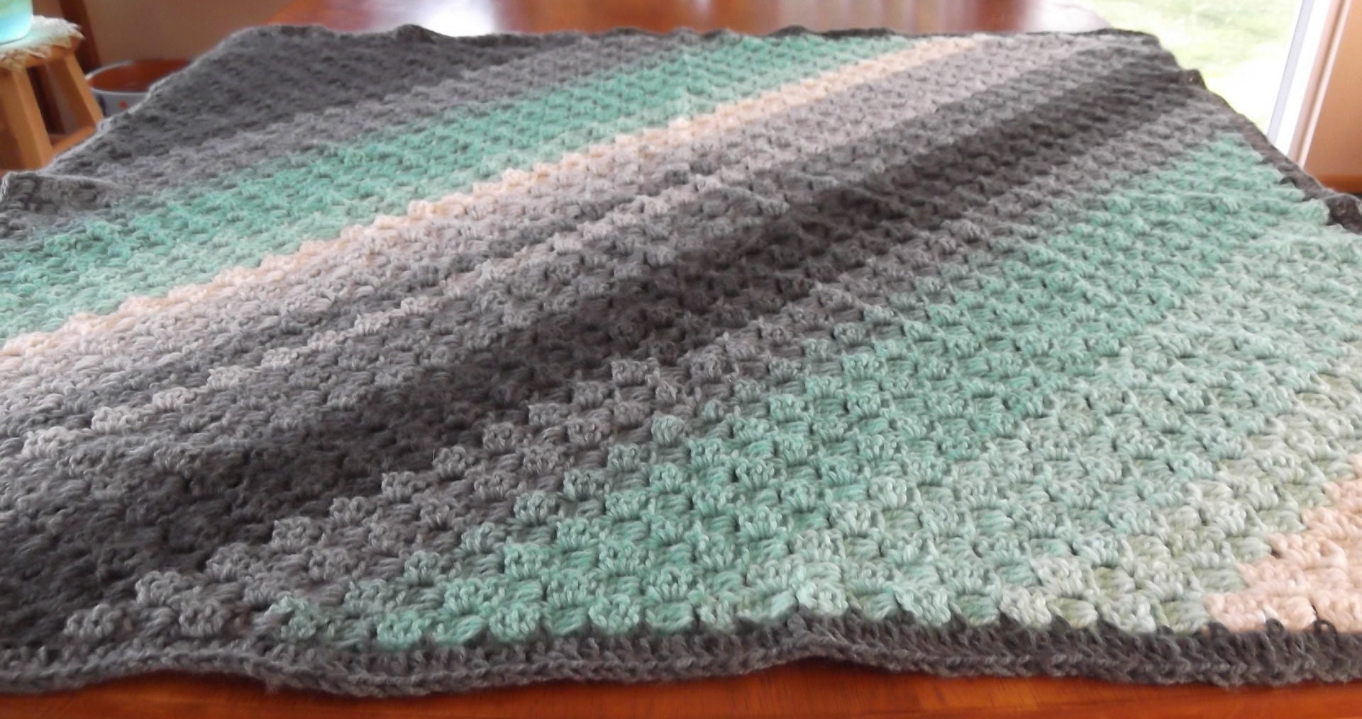 Crochet Corner to Corner Afghan in Greens and Greys - Etsy