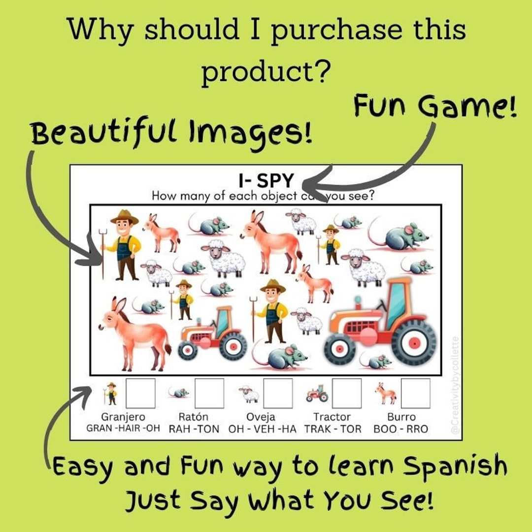 Homeschool Resource, Learn Spanish I Spy Game, Home School Worksheet ...