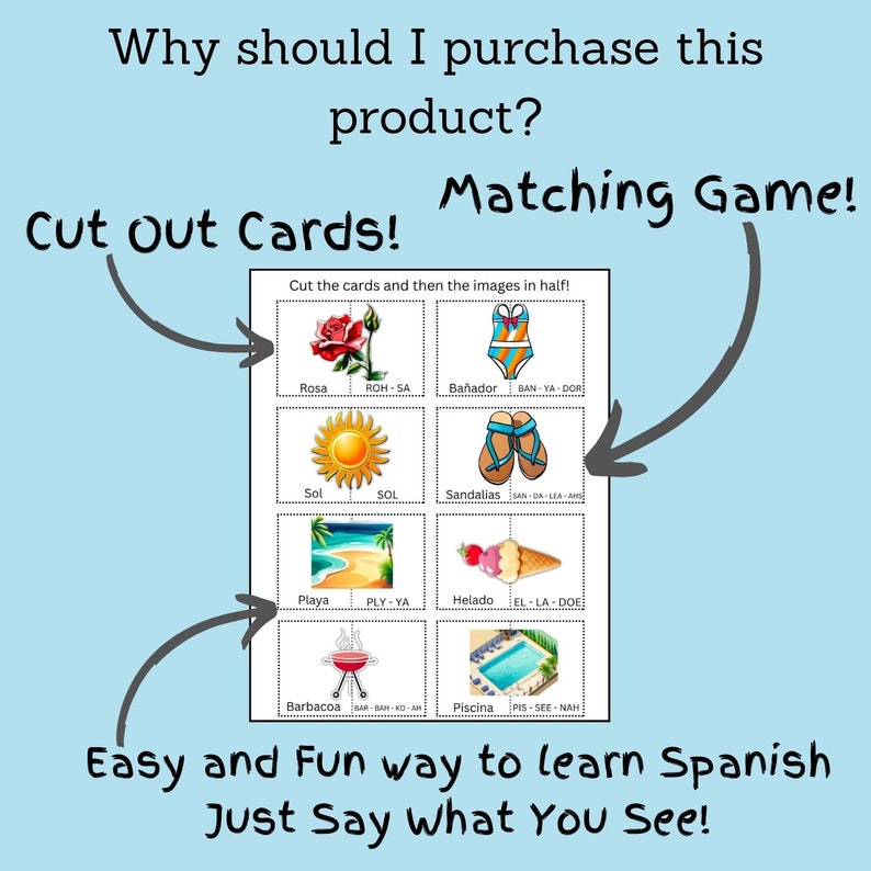 Learn Spanish Image Matching Game, Homeschool Resource, Home School ...