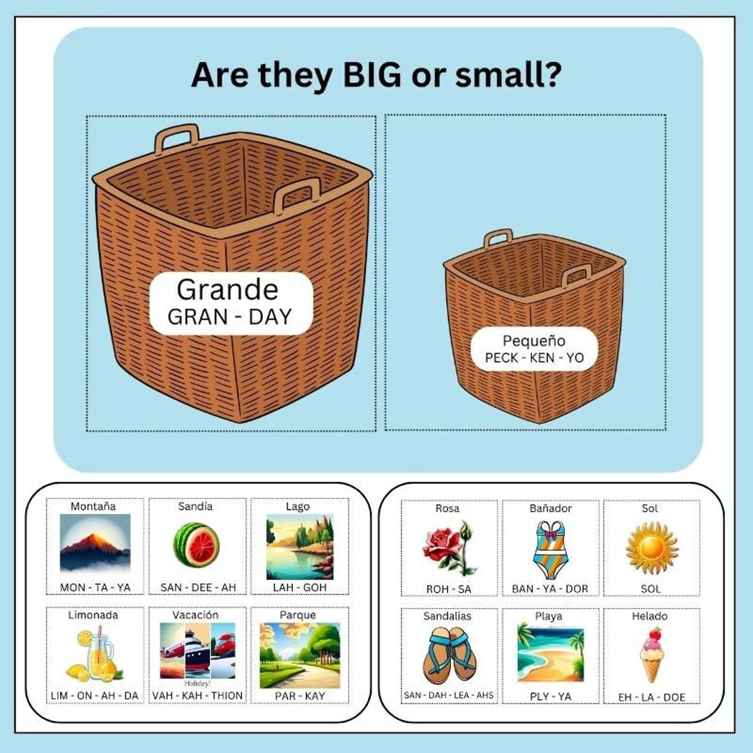 Learn Spanish Big or Small Sorting Game, Homeschool Resource, Home ...