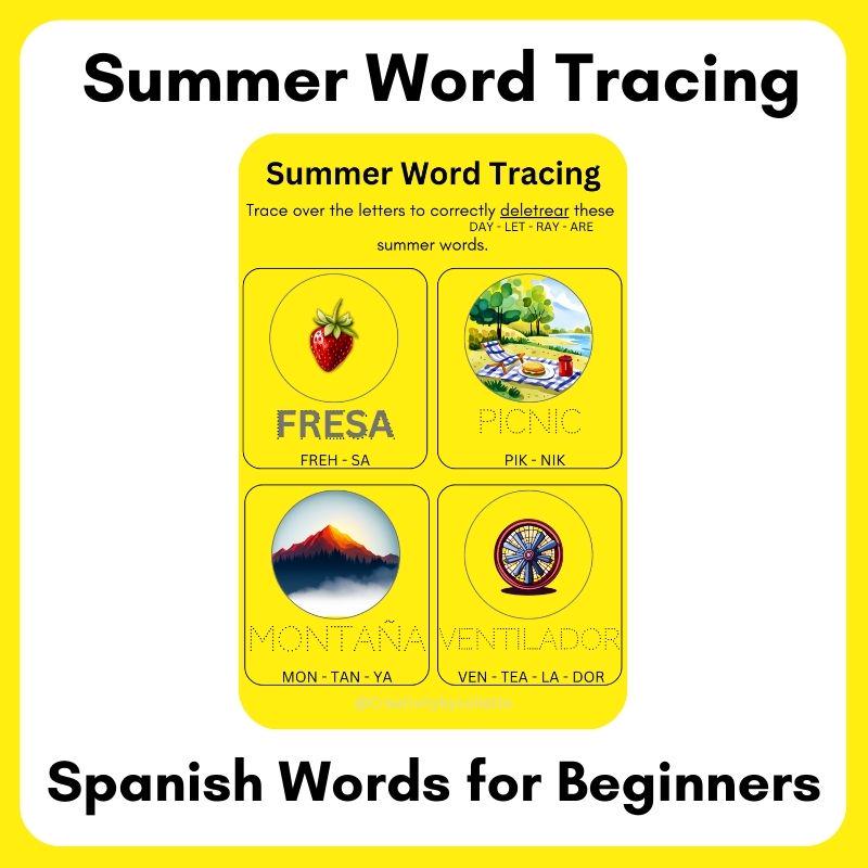 5 X Bilingual Summer Word Tracing Pages. Learn Spanish Words, Practice ...