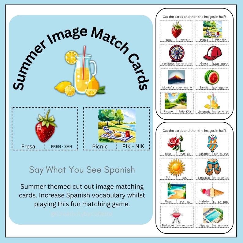 Learn Spanish Image Matching Game, Homeschool Resource, Home School ...
