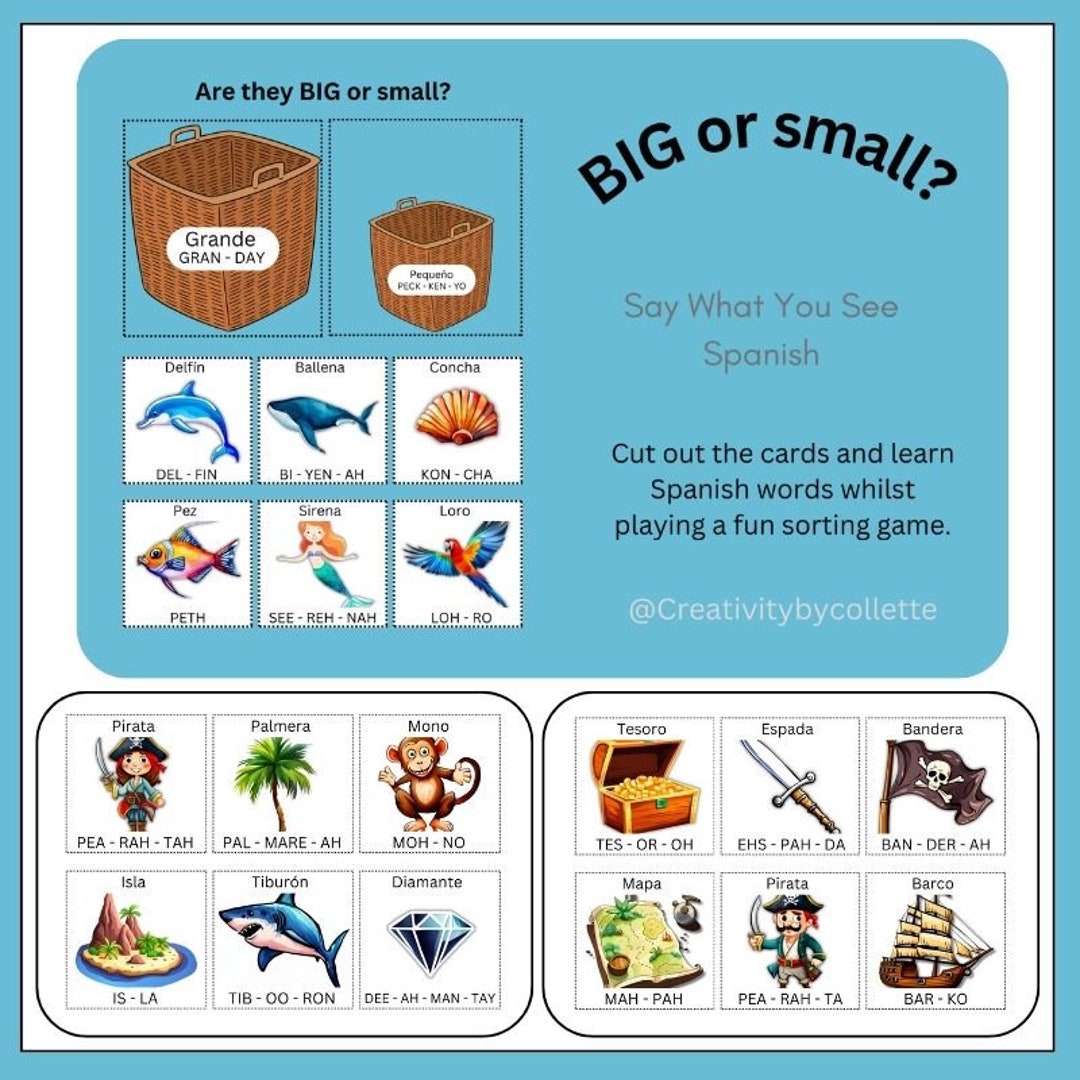 Pirate Sorting Game, Learn Spanish, #saywhatyouseespanish, Printable ...