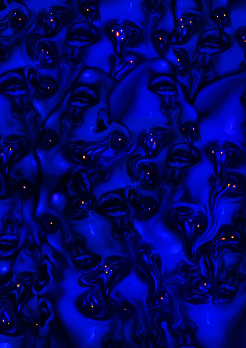 Vibrant Blue Psychedelic Trippy Digital Art Print Representing Melting ...