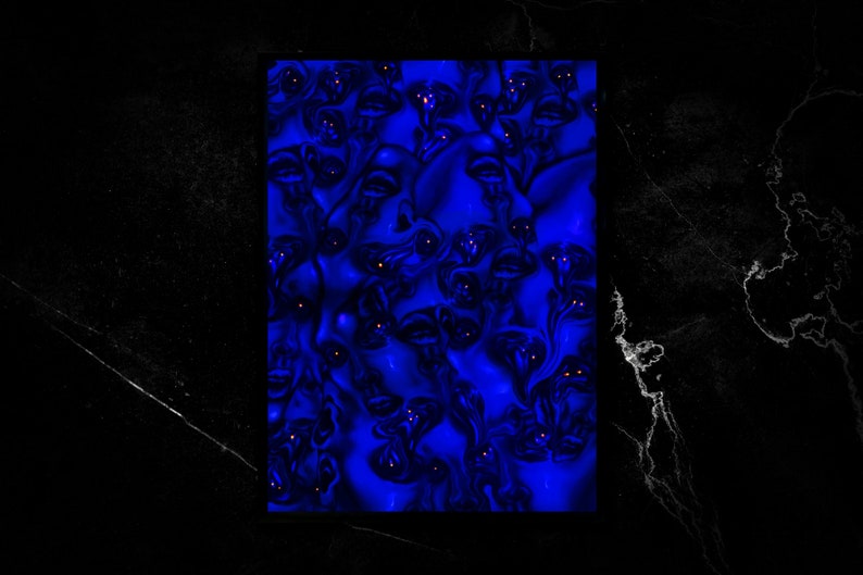 Vibrant Blue Psychedelic Trippy Digital Art Print Representing Melting ...