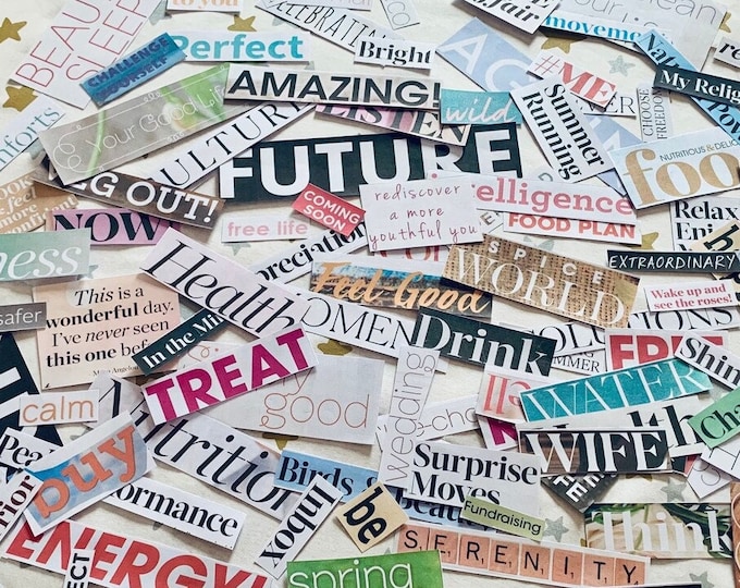 Real Magazine Words Printable Vision Board Kit Magazine Words, Law of ...