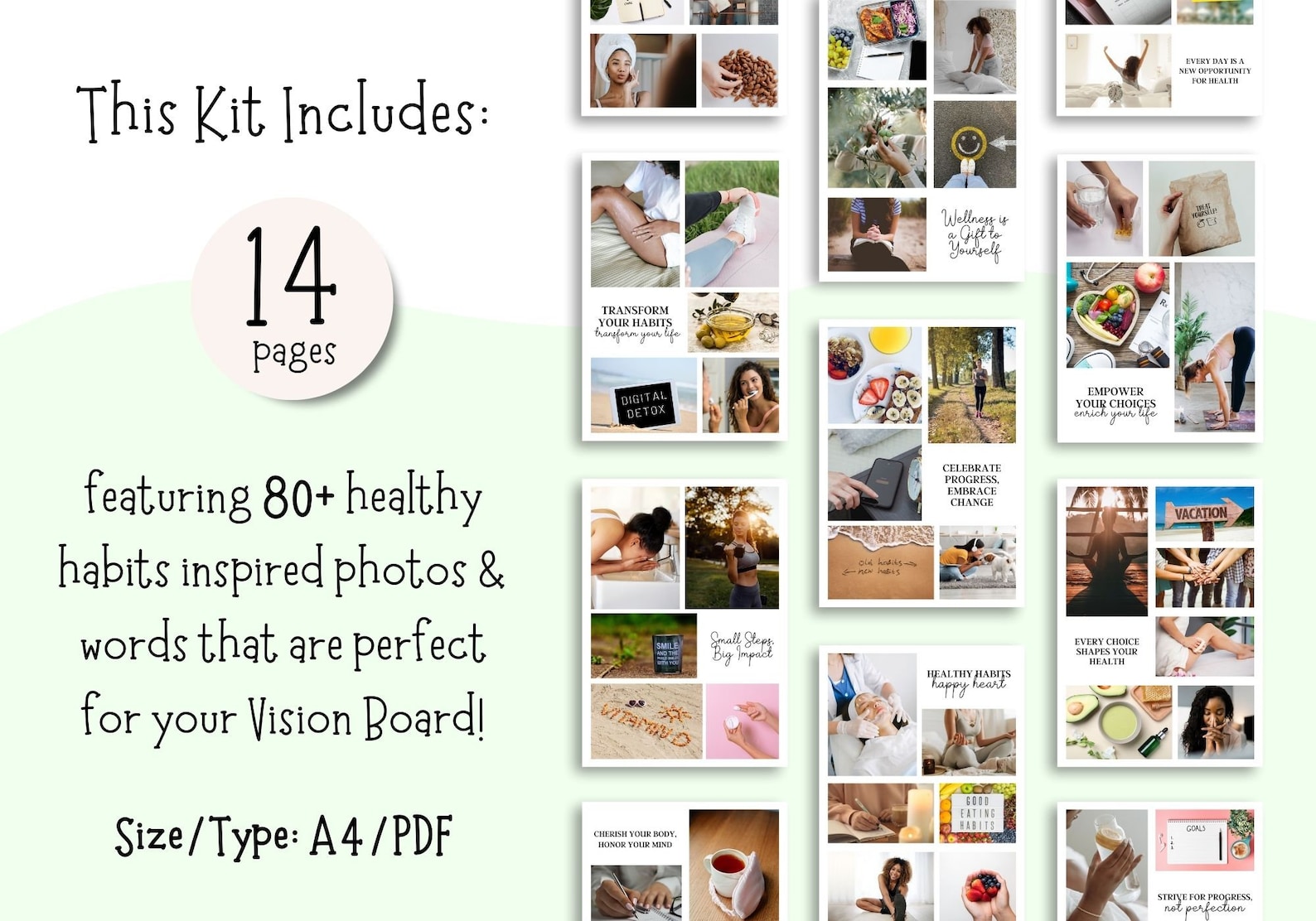 Healthy Habits Vision Board Printable, Vision Board 2025, Health Vision ...