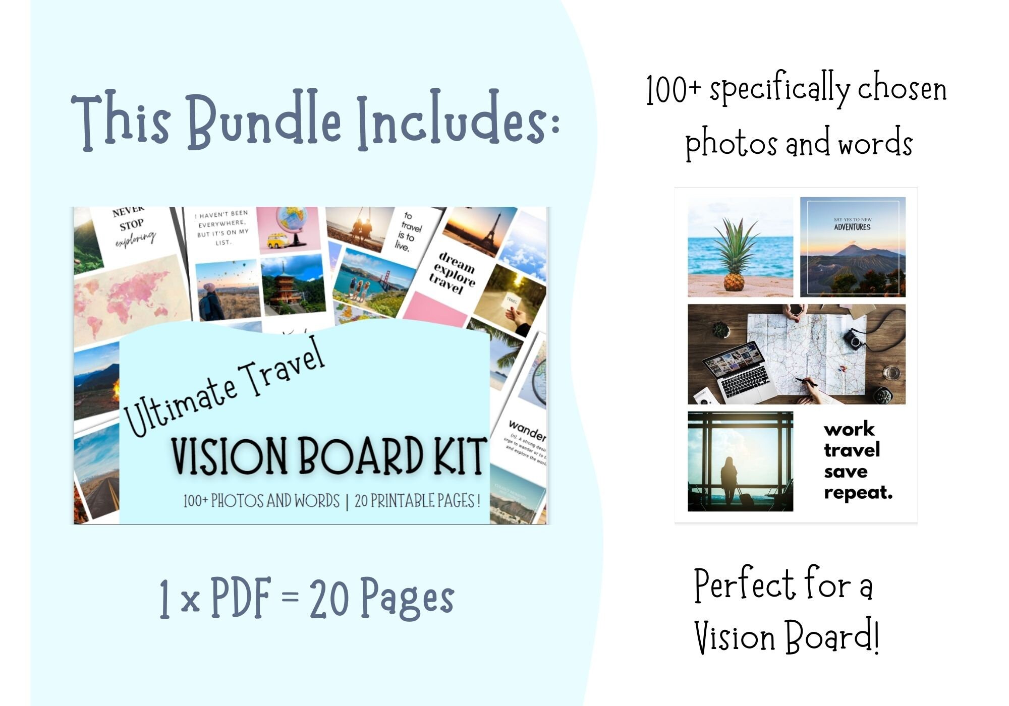 Travel Vision Board Kit, Vision Board Printable, Travel Photo Collage ...