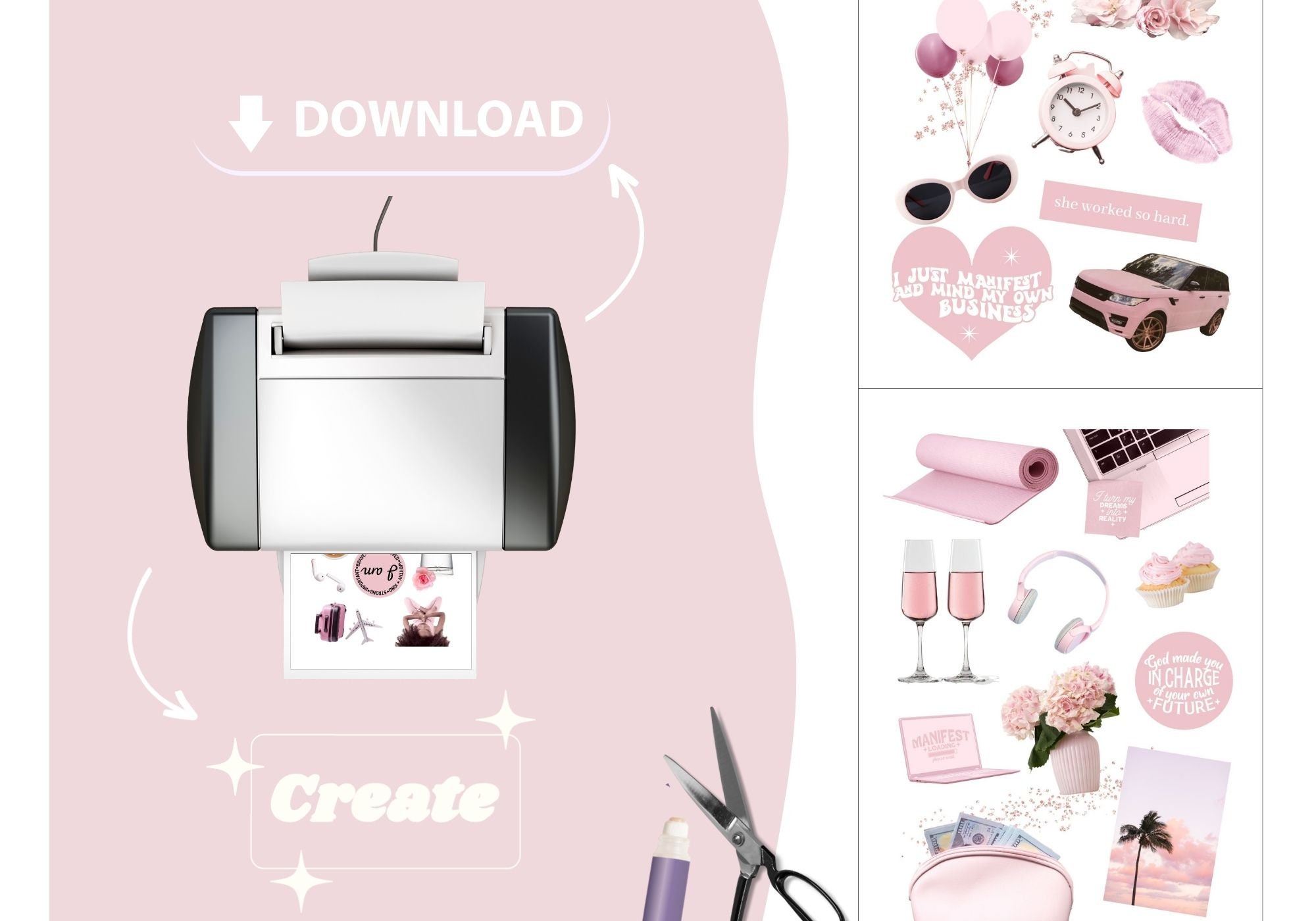 Pink Vision Board Bundle for Women Vision Board Printable Vision Board ...