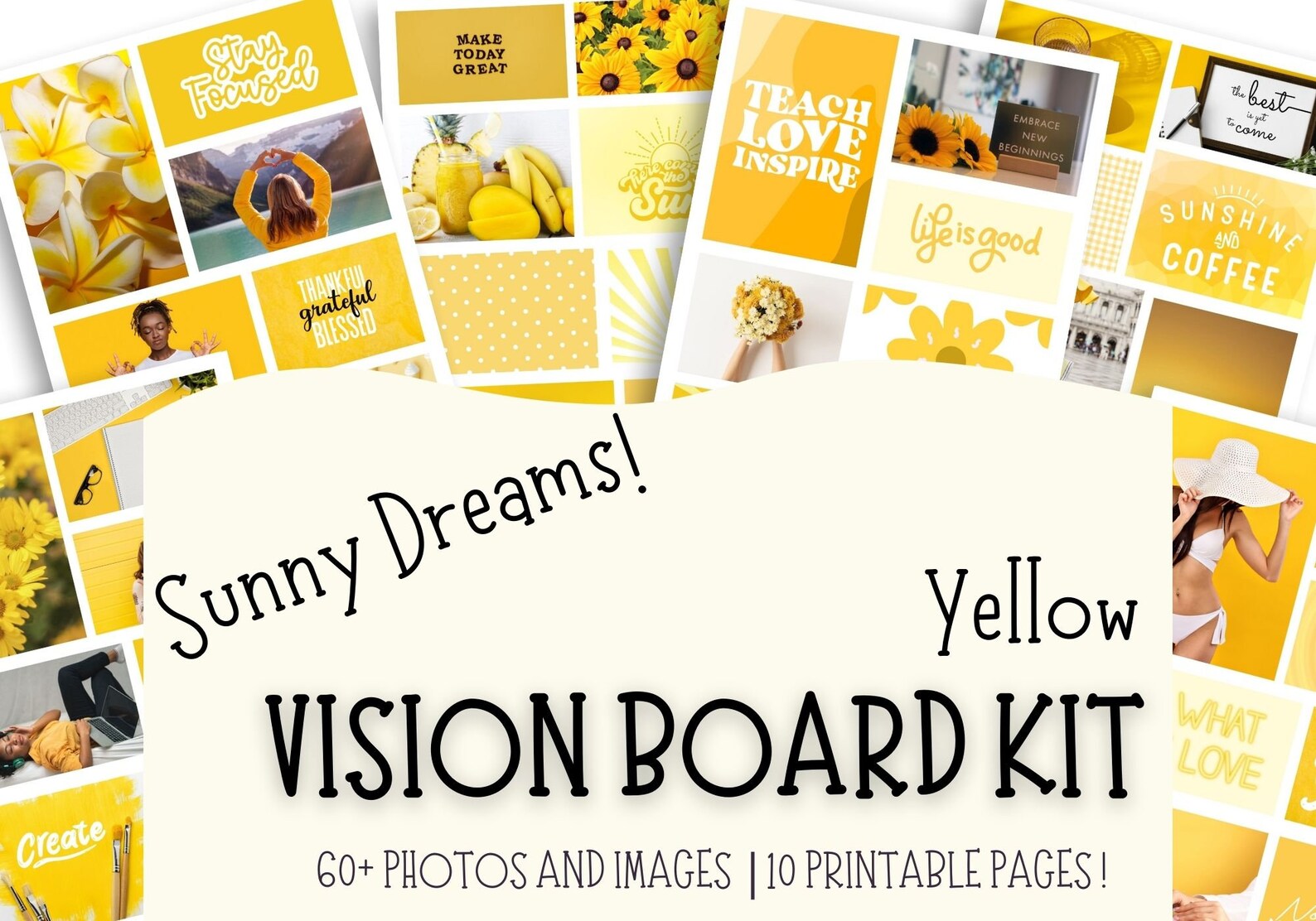 Vision Board Printable , Yellow Vision Board Kit, Vision Board Party ...