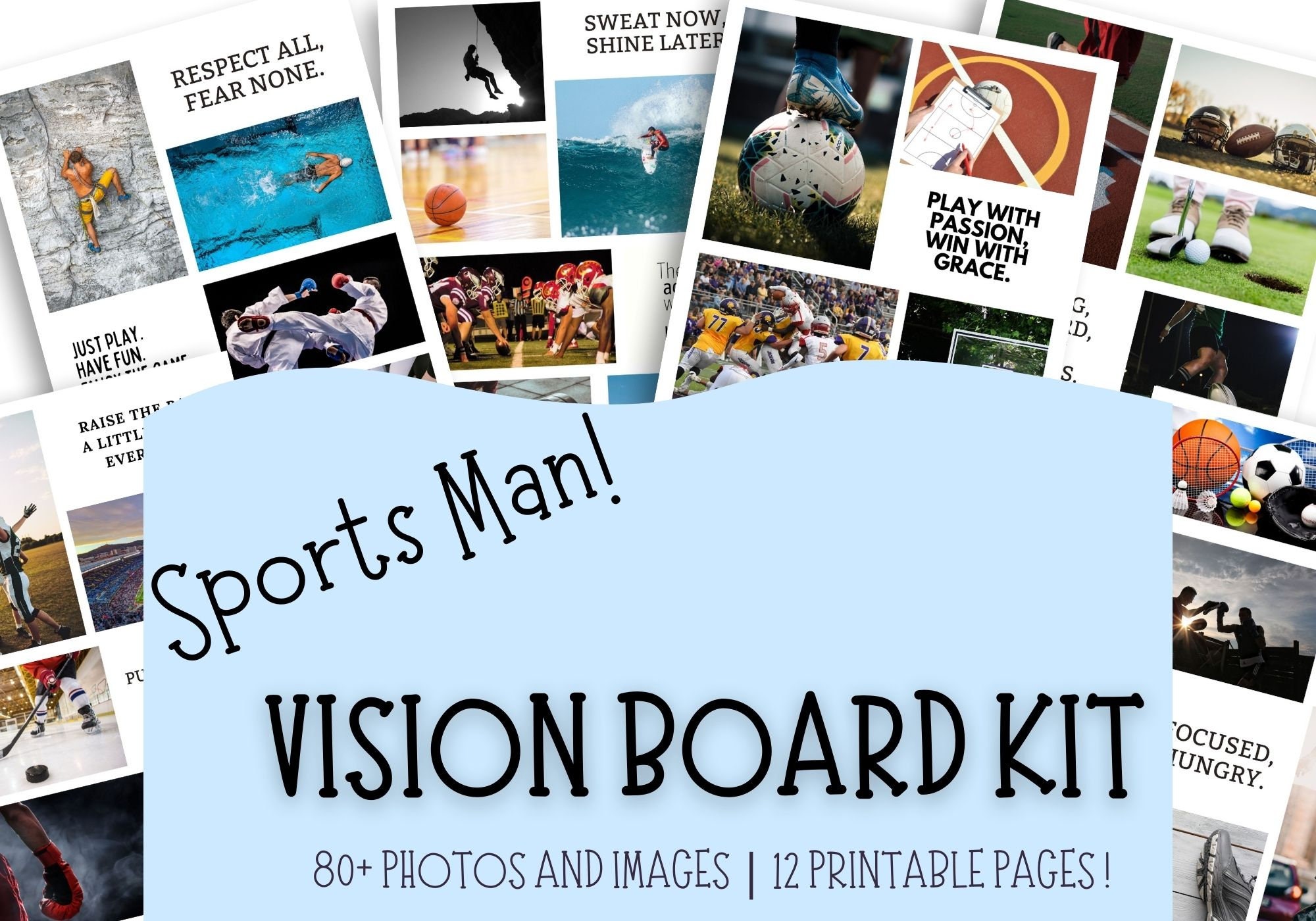 Vision Board Kit for Men, Teen Boys Vision Board Printables, Sports Vision Board, Motivation for ...