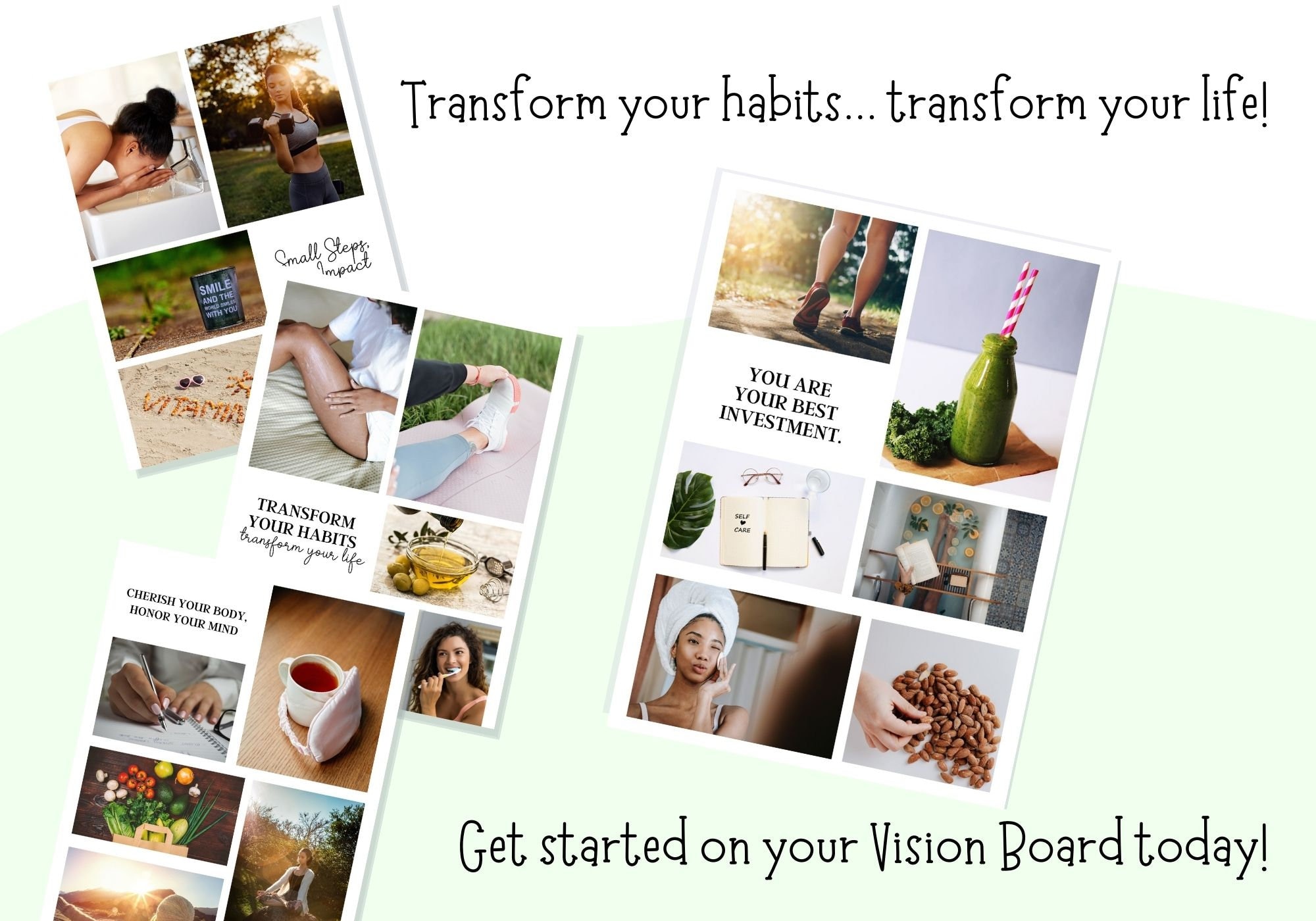 Healthy Habits Vision Board Printable, Vision Board 2025, Health Vision ...