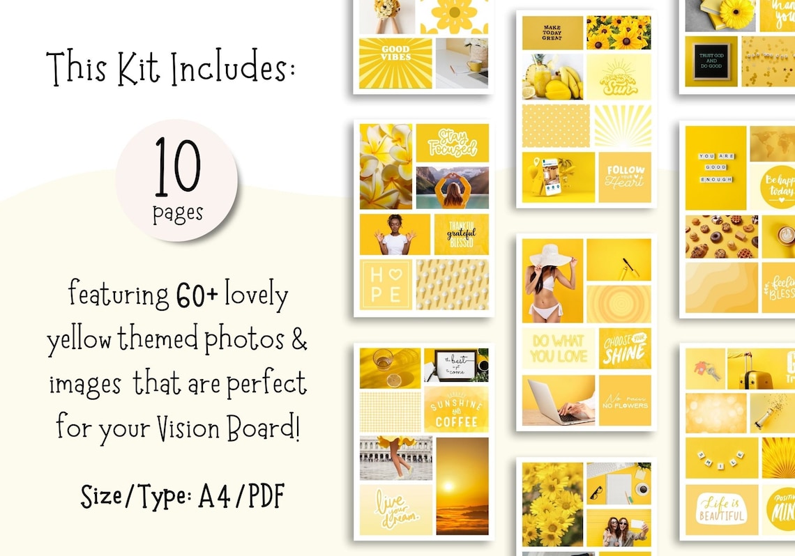 Vision Board Printable , Yellow Vision Board Kit, Vision Board Party ...