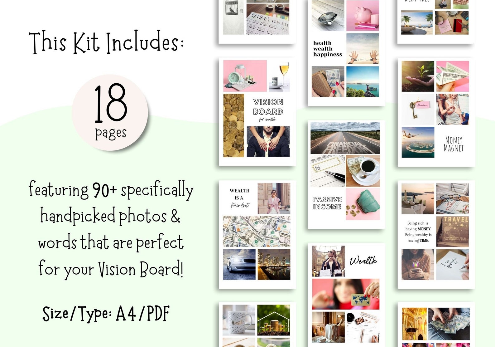Vision Board Printable for Wealth, Money Vision Board Kit, Vision Board ...