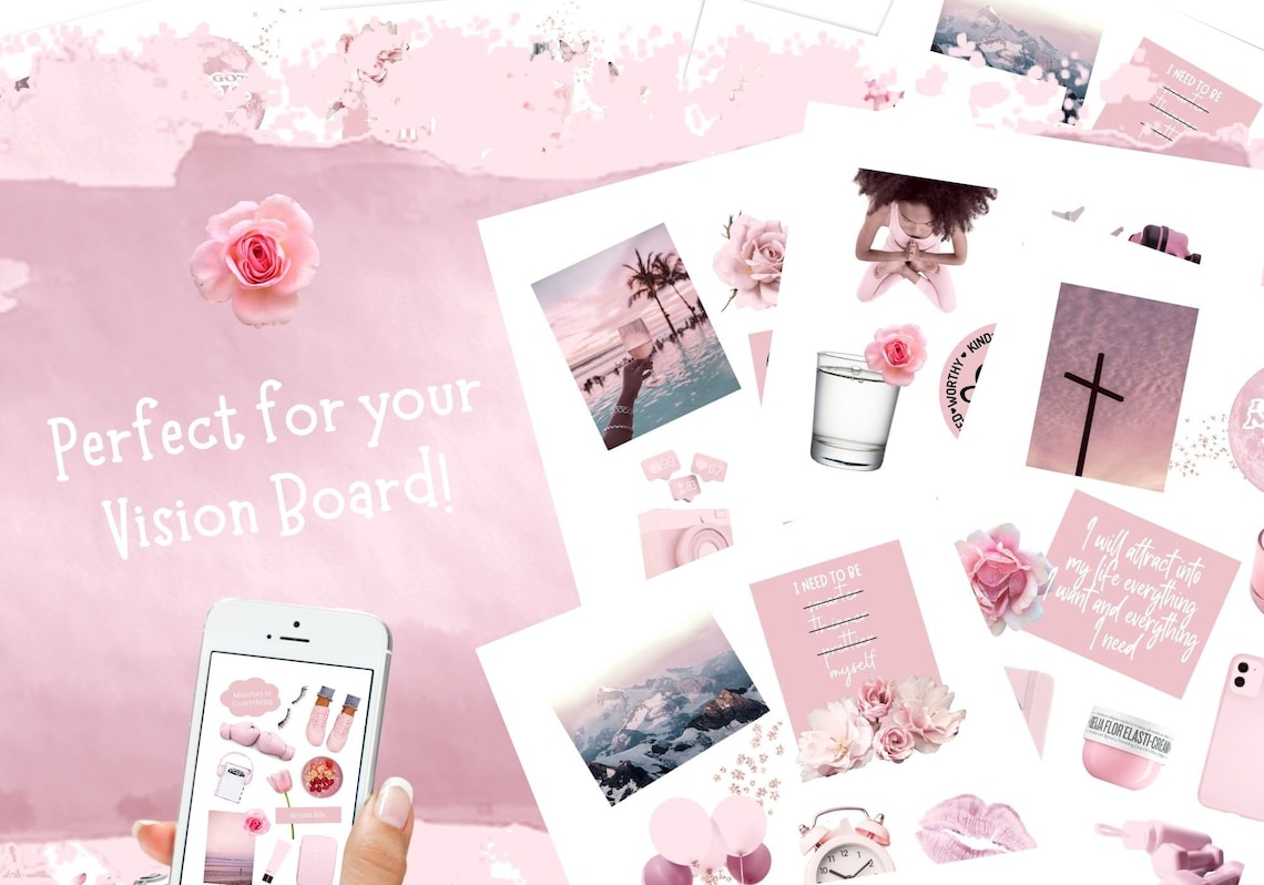 Pink Vision Board Printable for Women, Vision Board Kit for Girls, Pink ...