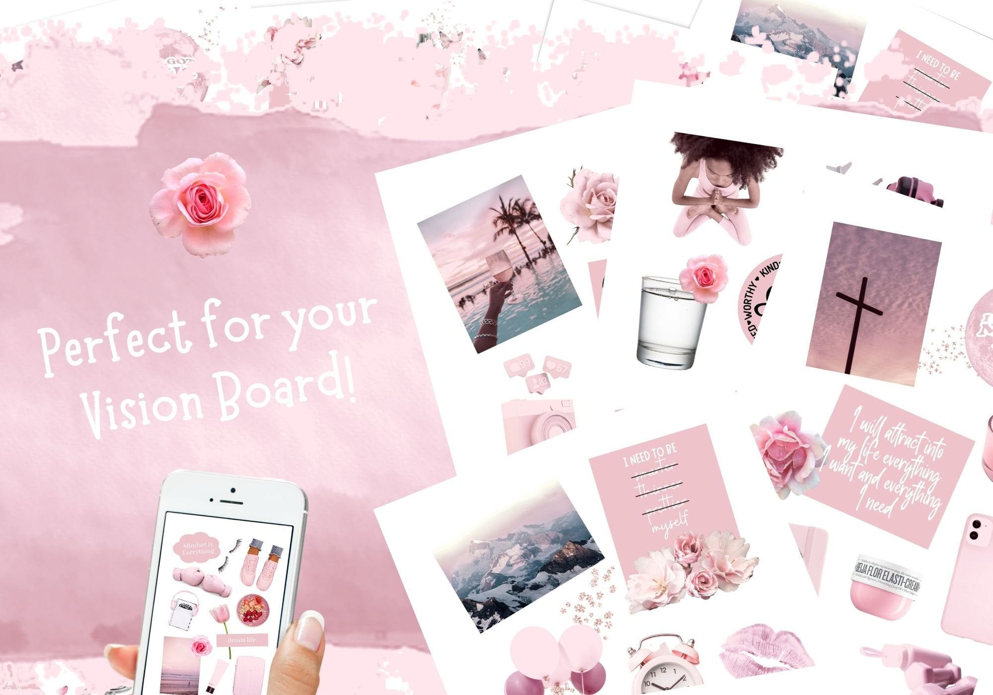 Pink Vision Board Printable for Women, Vision Board Kit for Girls, Pink ...