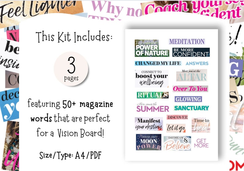 50+ Magazine Words Printable, Vision Board Words, Vision Board 2026 ...