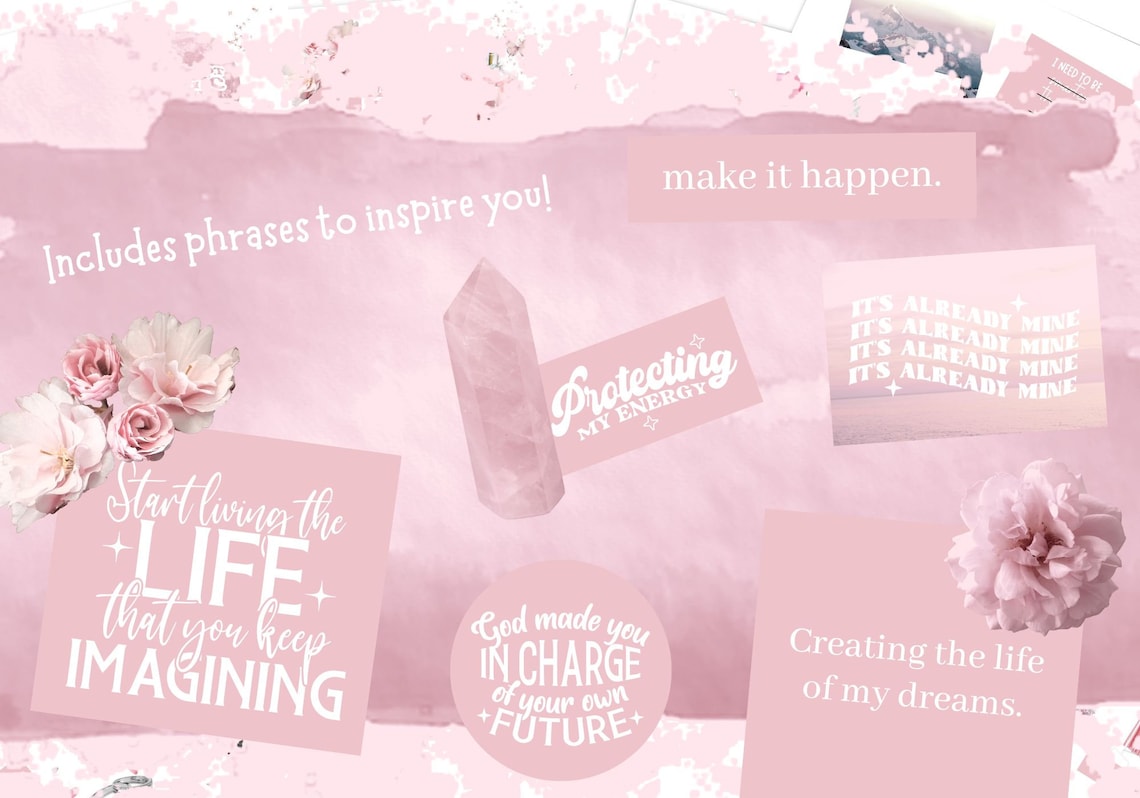 Pink Vision Board Printable for Women, Vision Board Kit for Girls, Pink ...