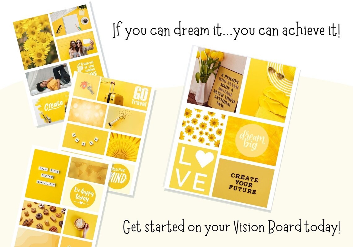 Vision Board Printable , Yellow Vision Board Kit, Vision Board Party ...