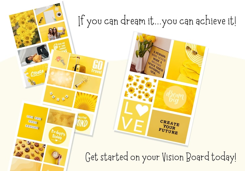 Vision Board Printable , Yellow Vision Board Kit, Vision Board Party ...