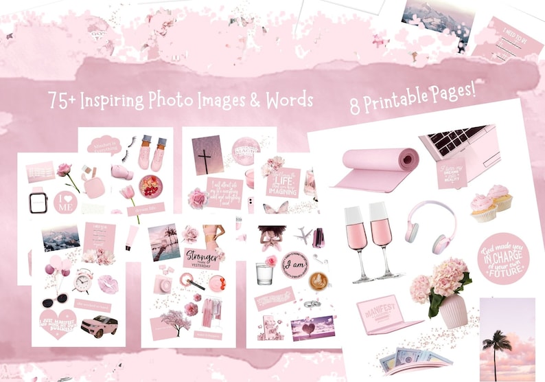 Pink Vision Board Printable for Women, Vision Board Kit for Girls, Pink ...