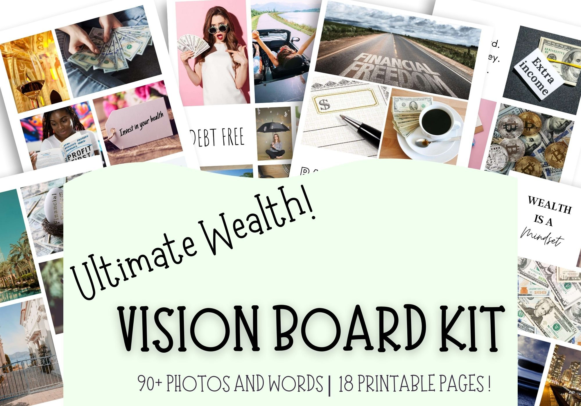 Vision Board Printable for Wealth, Money Vision Board Kit, Vision Board ...