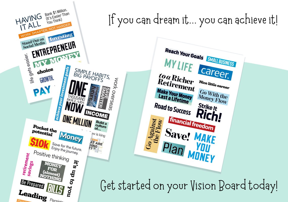Money Magazine Words Printable, 125+ Money & Business Vision Board ...