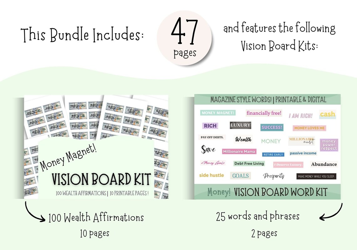 Money Vision Board Bundle, Vision Board Kit for Women, Vision Board for ...
