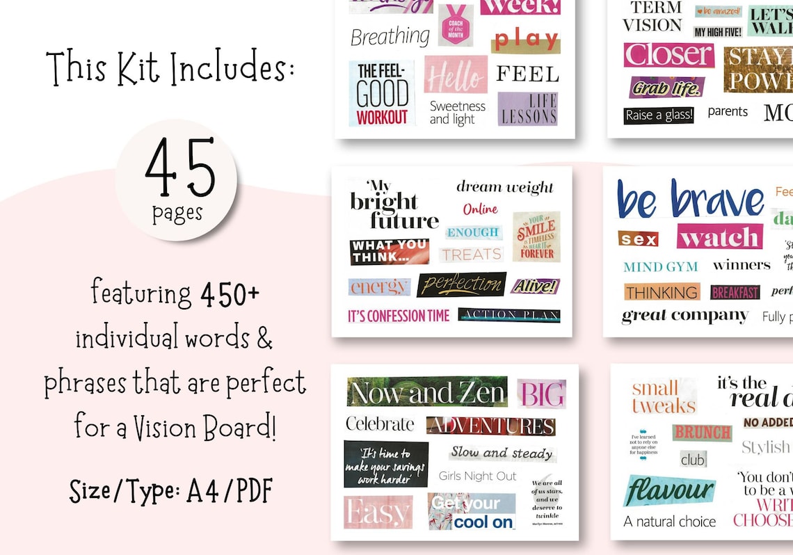 450 Real Magazine Words Printable, Vision Board Words, Vision Board Kit ...