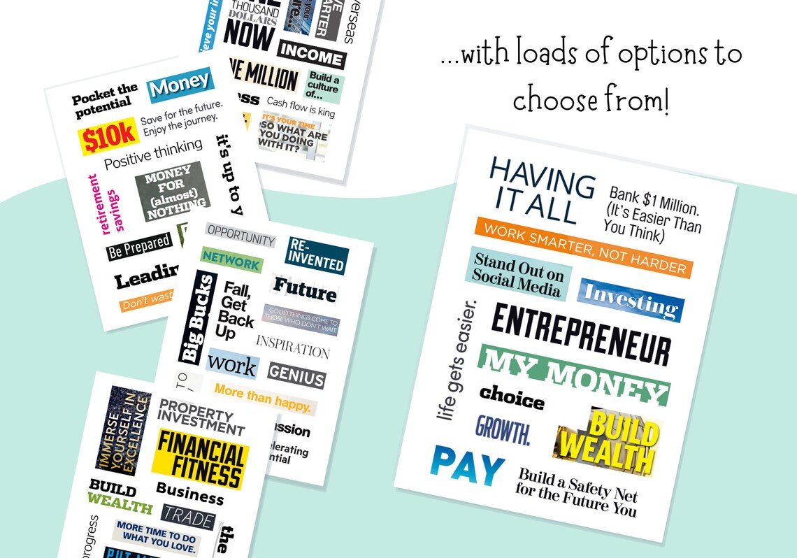 Money Magazine Words Printable, 125+ Money & Business Vision Board ...