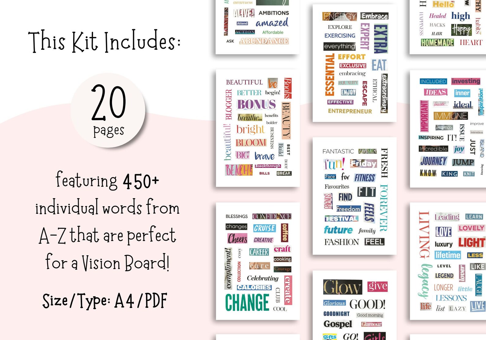 450+ Real Magazine Words Printable, A-Z Vision Board Words, Vision ...
