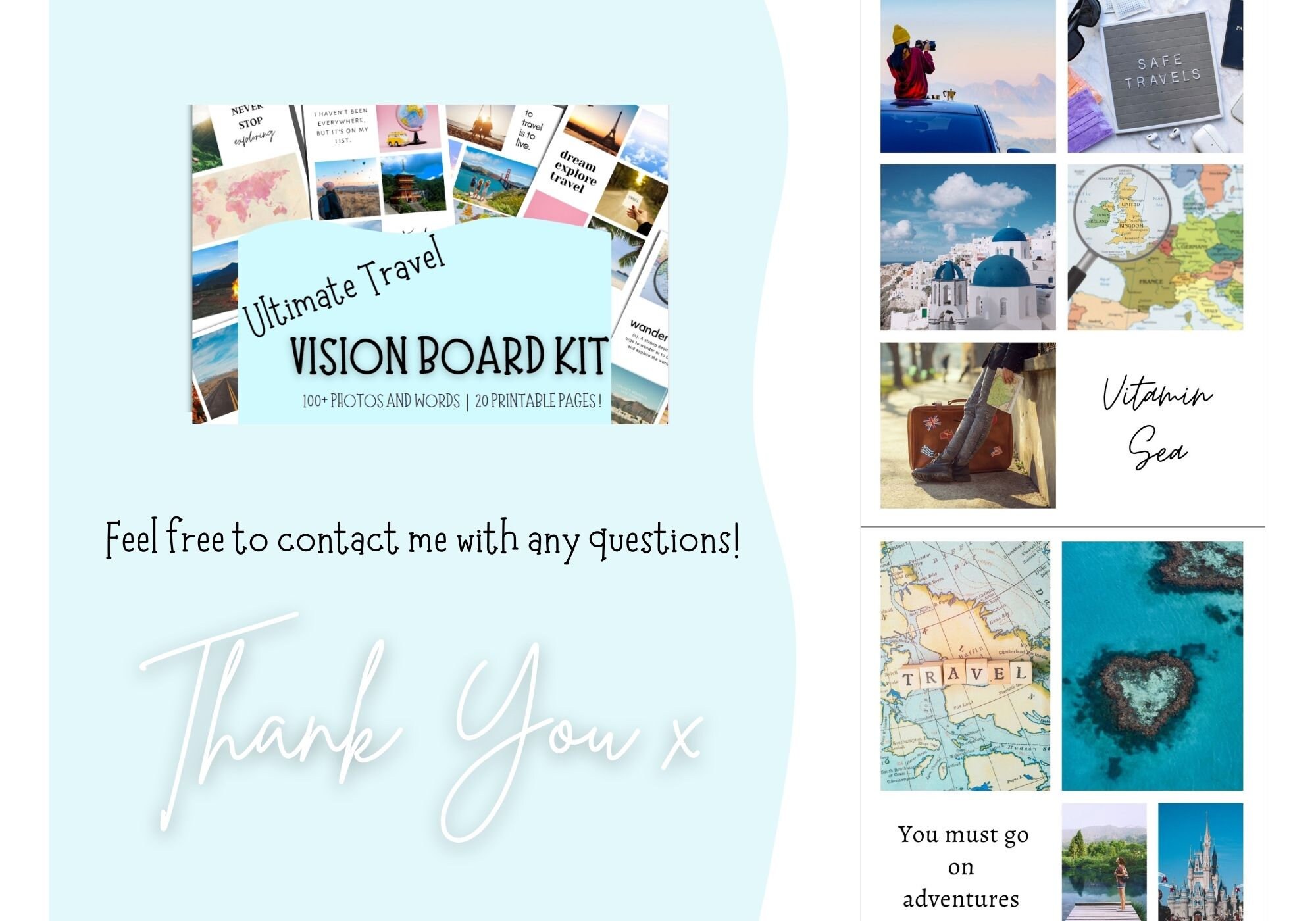 Travel Vision Board Kit, Vision Board Printable, Travel Photo Collage ...