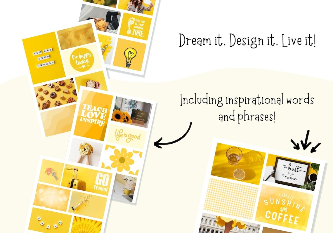 Vision Board Printable , Yellow Vision Board Kit, Vision Board Party ...