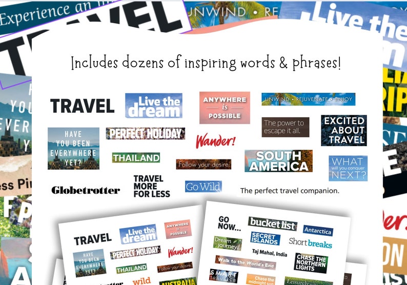 Travel Magazine Words! Vision Board Words Printable, Vision Board Party ...