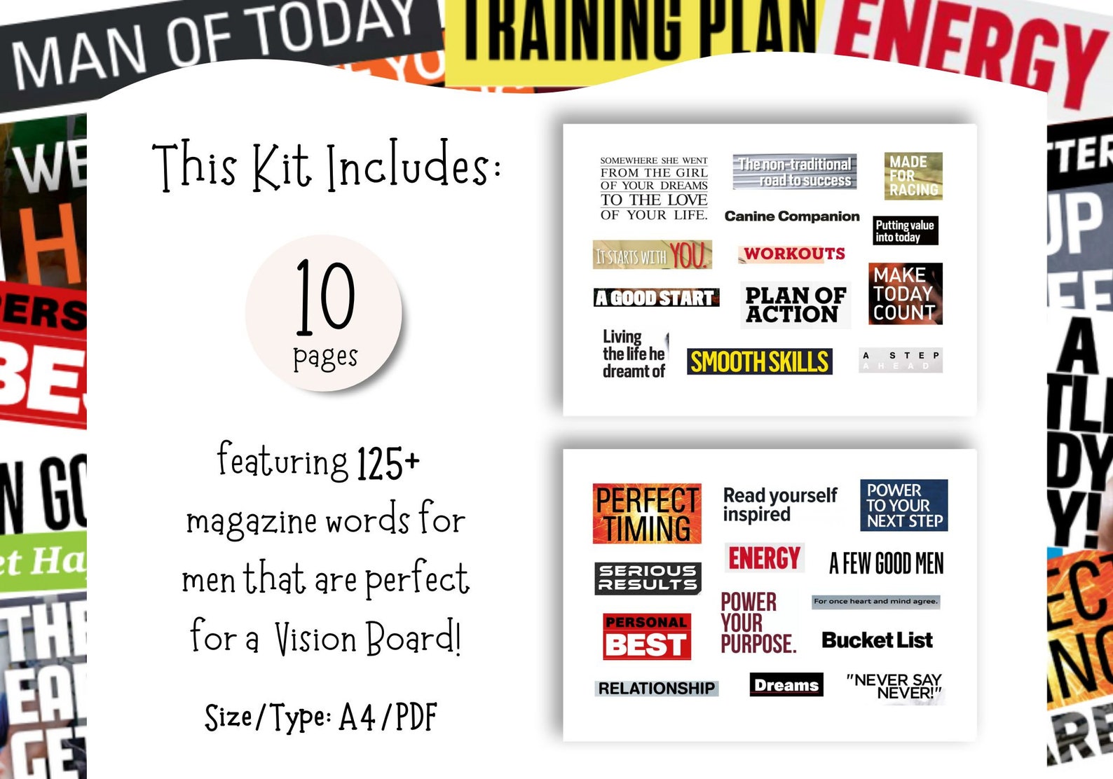 Mens Vision Board Printable, Magazine Words Cutouts, Boys Vision Board ...