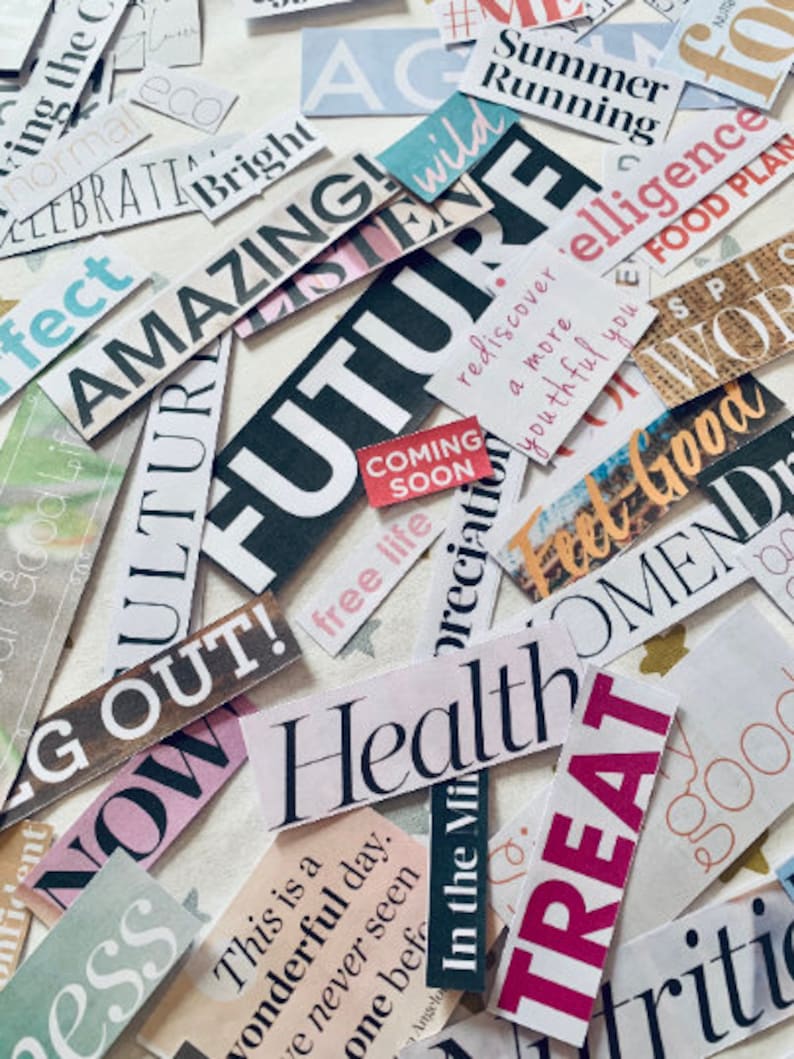 Real Magazine Words Printable Vision Board Kit Magazine Words, Law of ...
