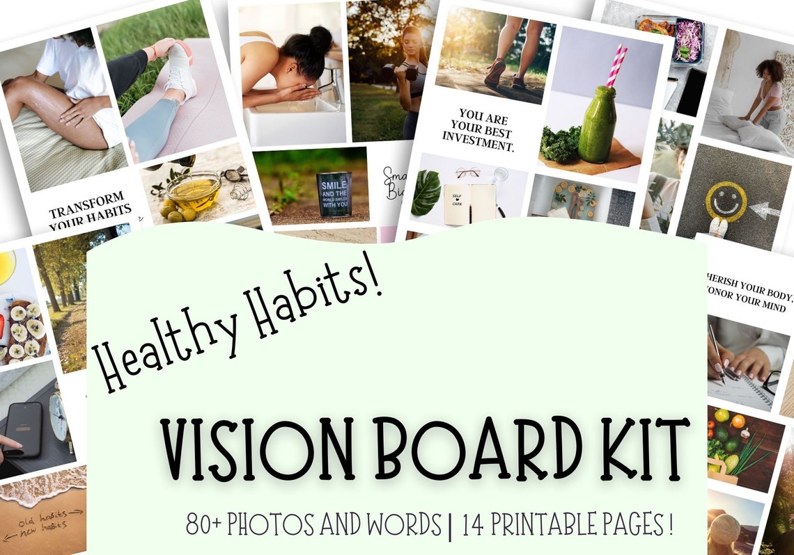 Healthy Habits Vision Board Printable, Vision Board 2025, Health Vision Board, Vision Board for ...