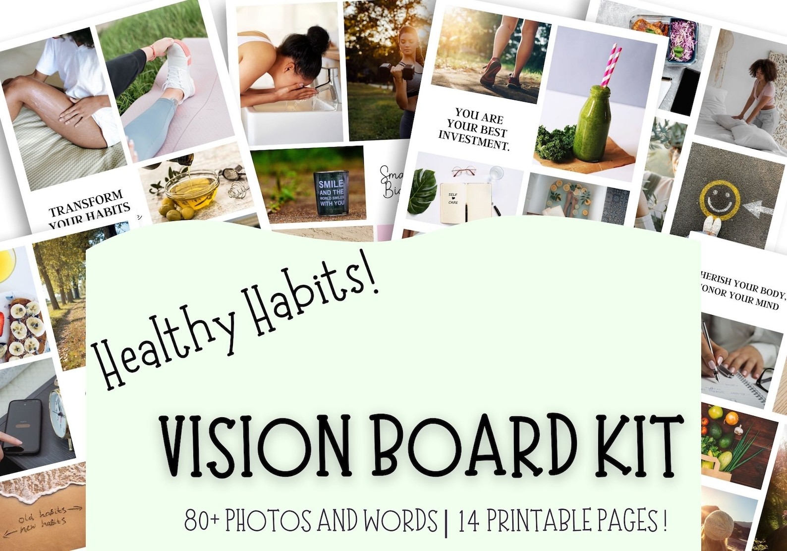 Healthy Habits Vision Board Printable, Vision Board 2025, Health Vision ...