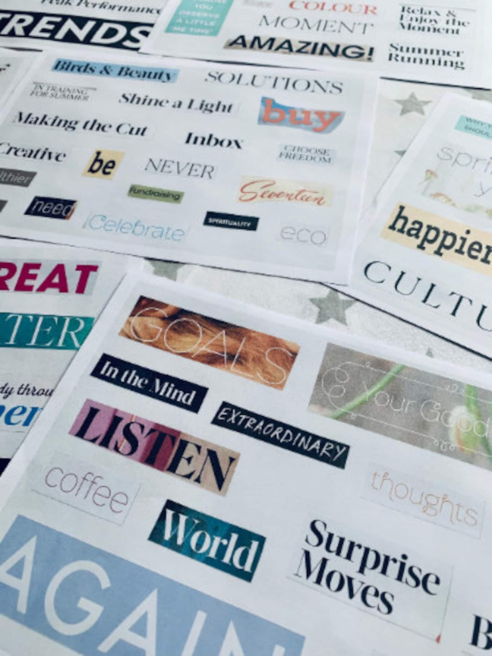 Real Magazine Words Printable Vision Board Kit Magazine Words, Law of ...