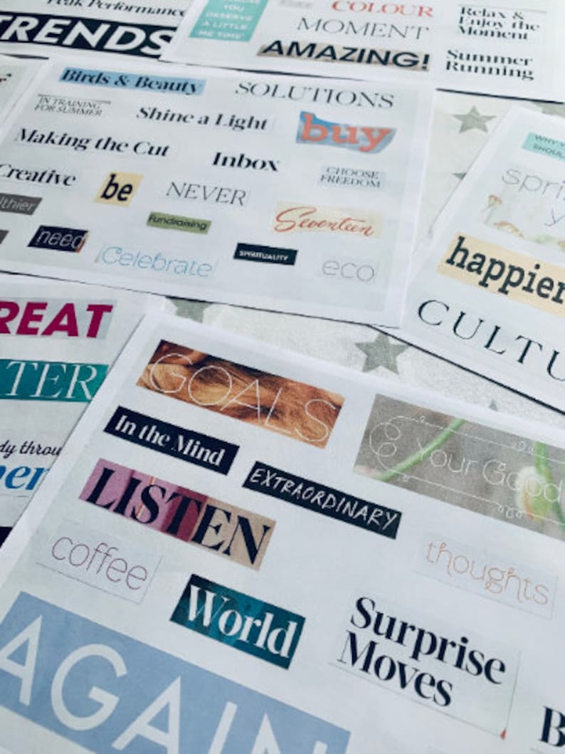 Real Magazine Words Printable Vision Board Kit Magazine Words, Law of ...