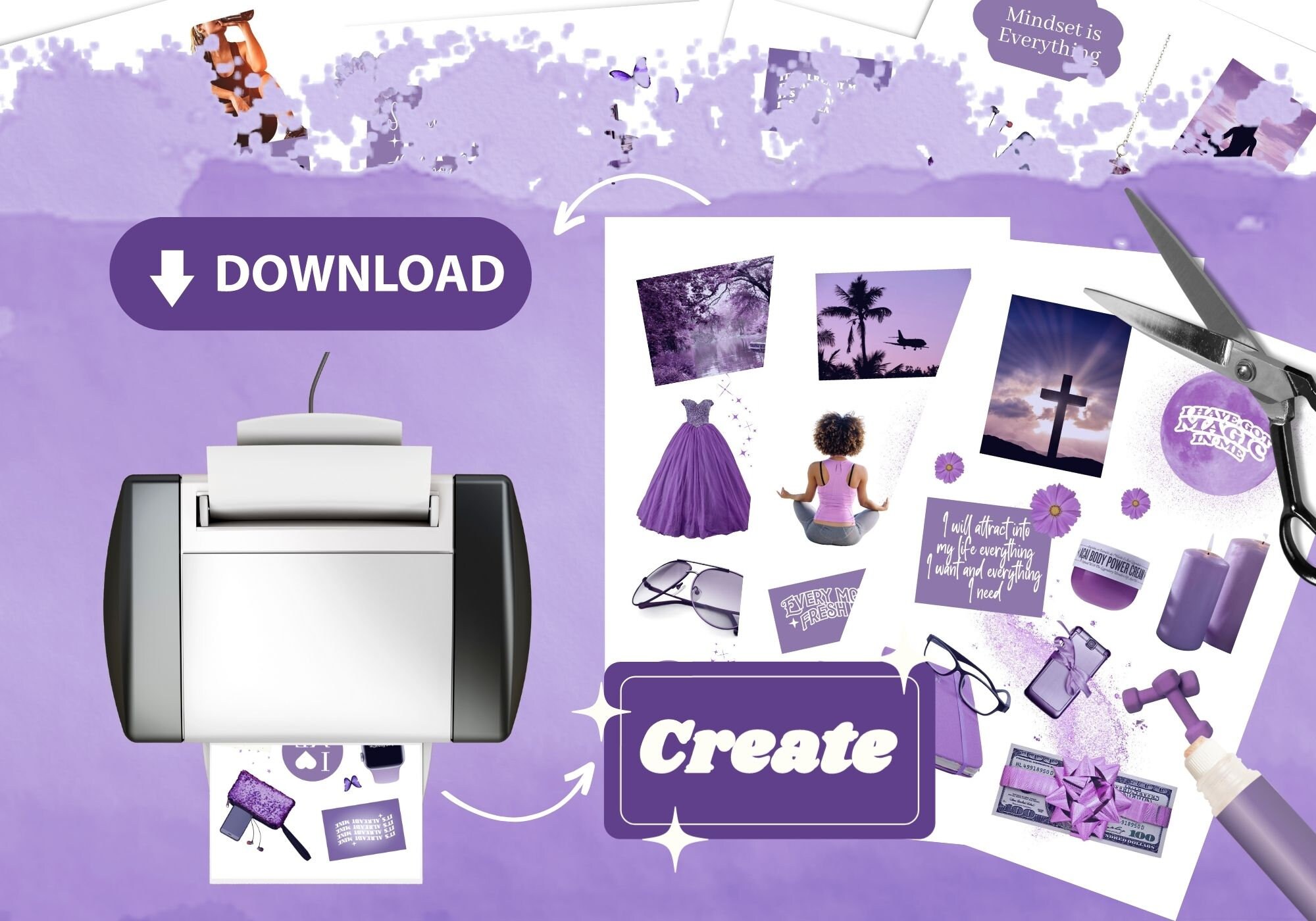 Purple Vision Board Printable, Vision Board Kit for Women 2026, Vision ...